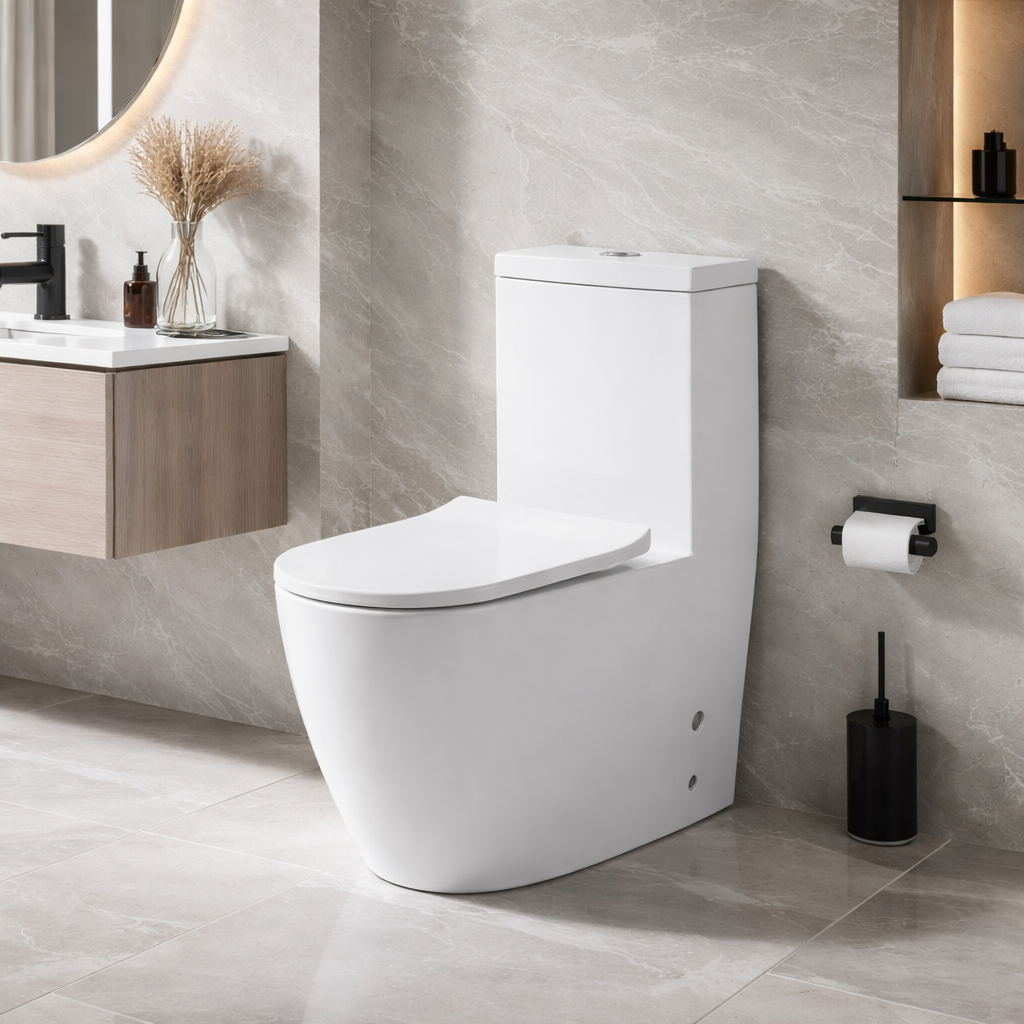 Luxury Imported One-Piece Western Toilet | Glossy Floor Mounted WC with ...