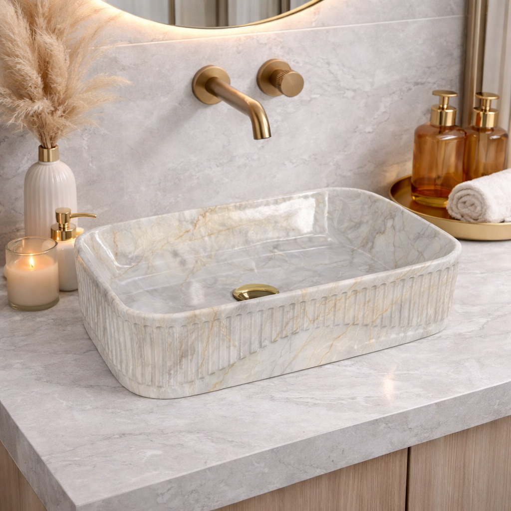 Glossy Marble Rectangular Countertop Wash Basin – (20" × 13" × 5.5 IN ...
