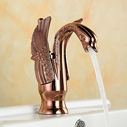 BASSINO Brass Rose Gold Swan Shape Bathroom Sink Wash Basin Mixer Tap ...