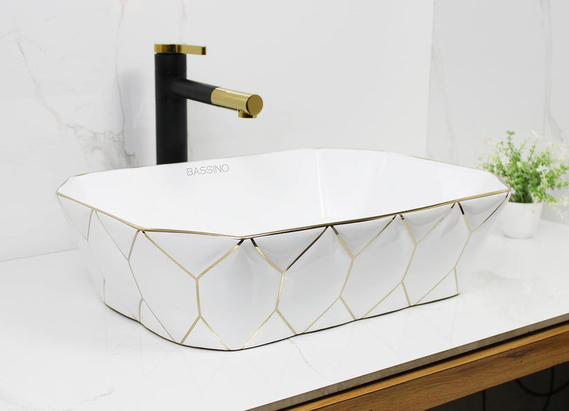 BASSINO Design Wash Basin Ceramic Tabletop Marble Bathroom Sink/Counte ...